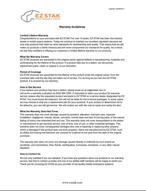 Warranty - EZ STAK